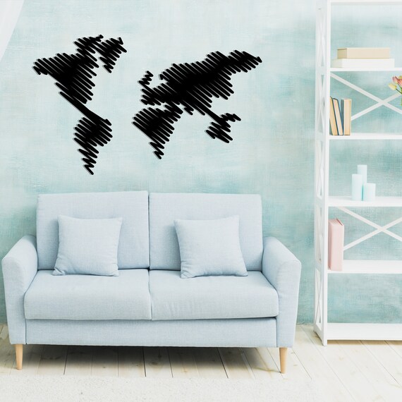 Scribble Metal World Map Wall Art Metal Wall Decor Metal | Etsy