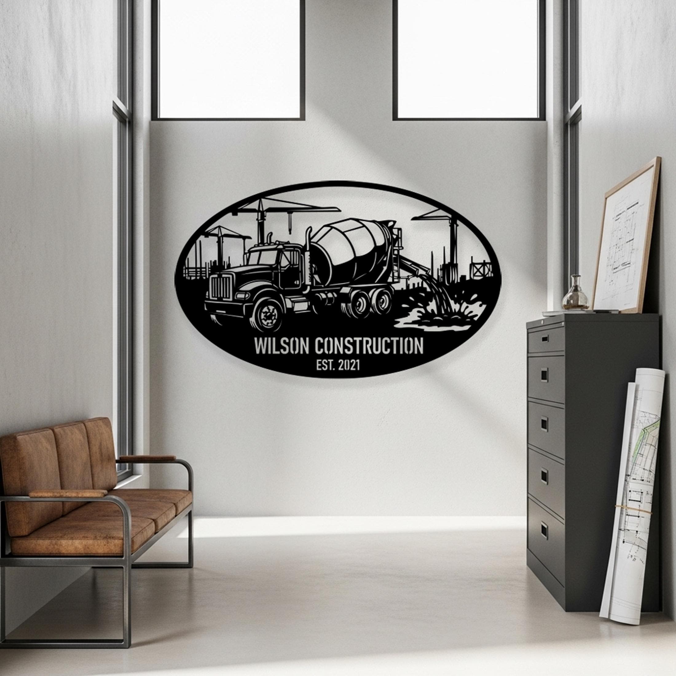 Custom Construction Truck Sign, Personalized Concrete Mixer Metal Art ...