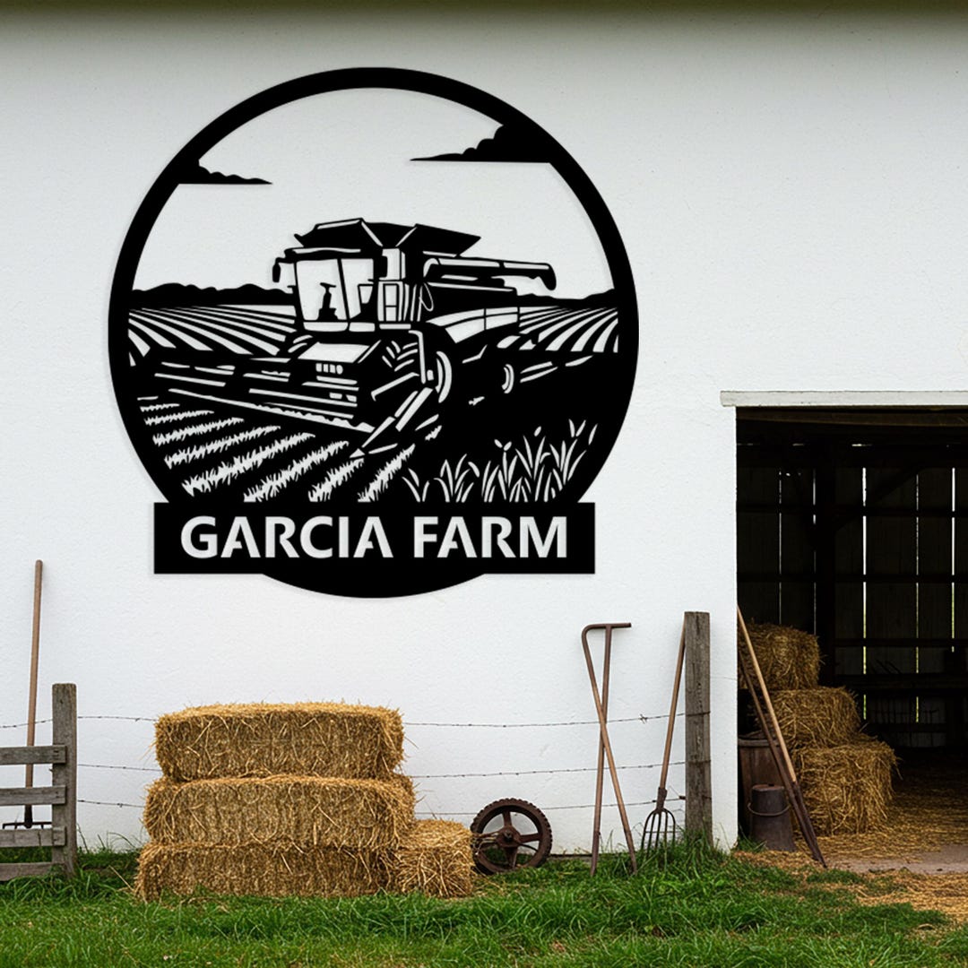 Custom Farm Tractor Metal Sign, Personalized Combine Harvester Wall Art ...