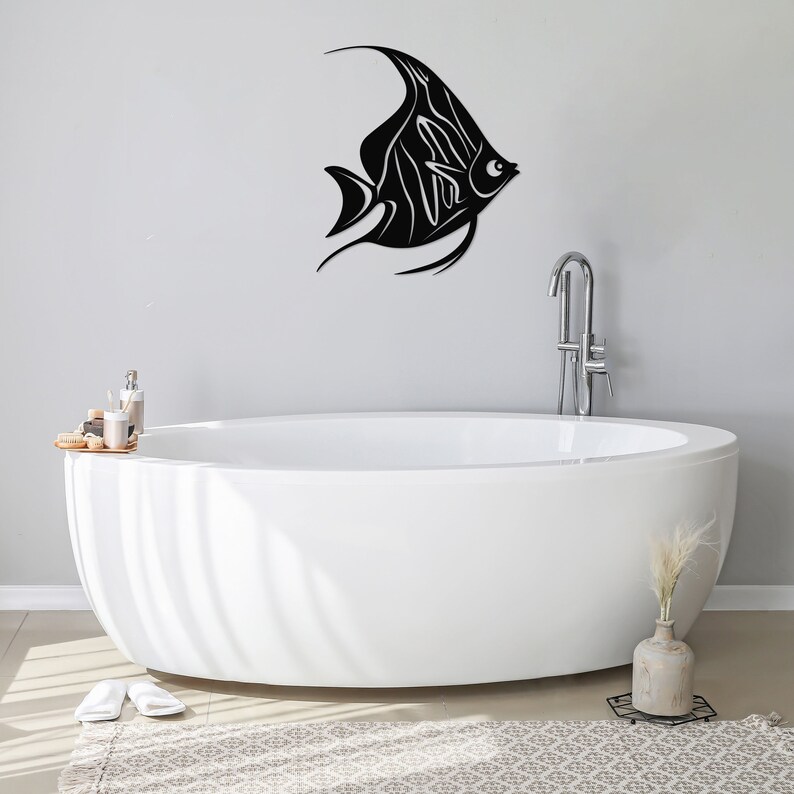 Discus Fish Metal Wall Art, Fish Bathroom Wall Art, Mediterranean Decor ...