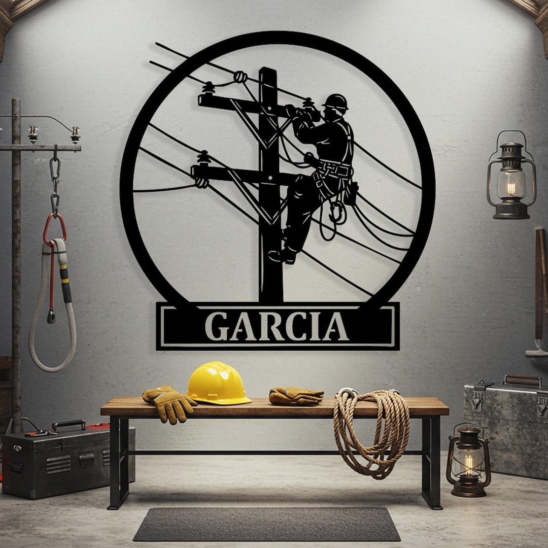 Custom Lineman Metal Sign, Personalized Powerline Worker Wall Art ...