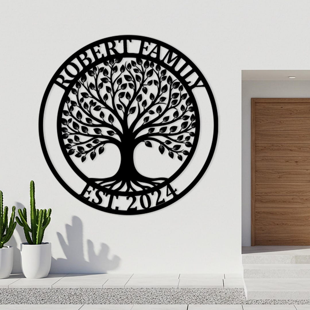 Personalized Family Tree Metal Sign, Custom Family Name Decor, Large ...