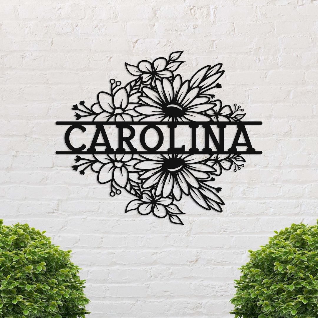 Custom Family Name Sign, Metal Flower Wall Decor, Personalized Name ...