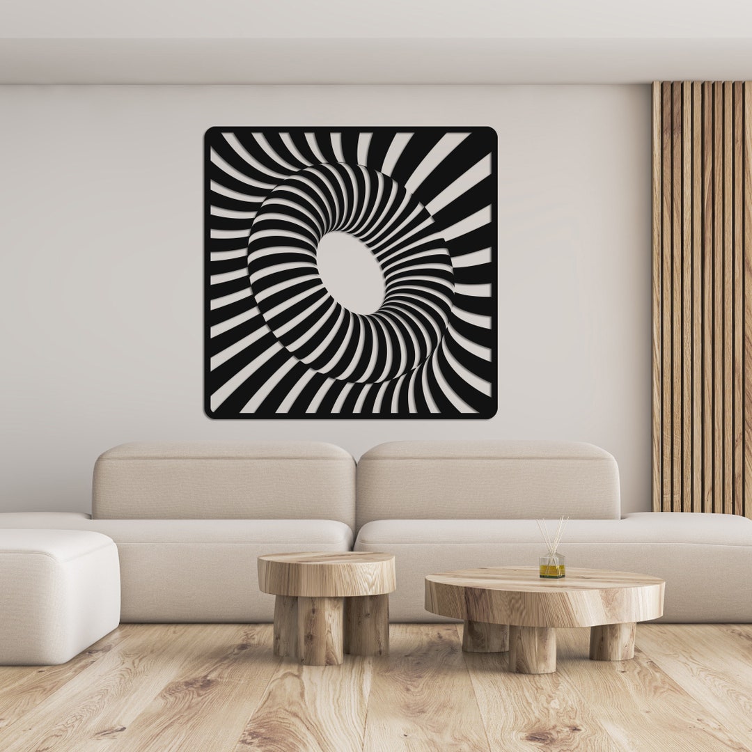 Optical Illusion Wall Art, Contemporary Wall Decor, Large Modern Metal ...