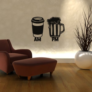 Am Pm Sign Wall Art, Metal Wall Decor, Metal Wall Art, Coffee & Beer ...