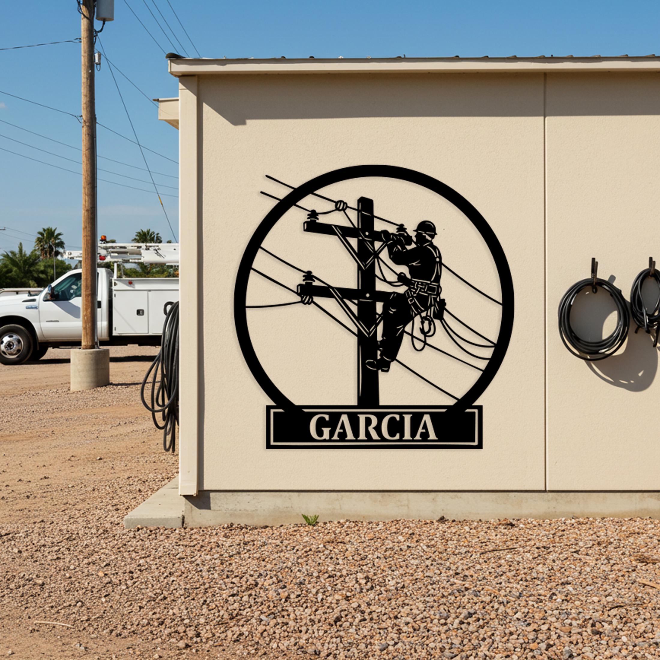Custom Lineman Metal Sign, Personalized Powerline Worker Wall Art ...