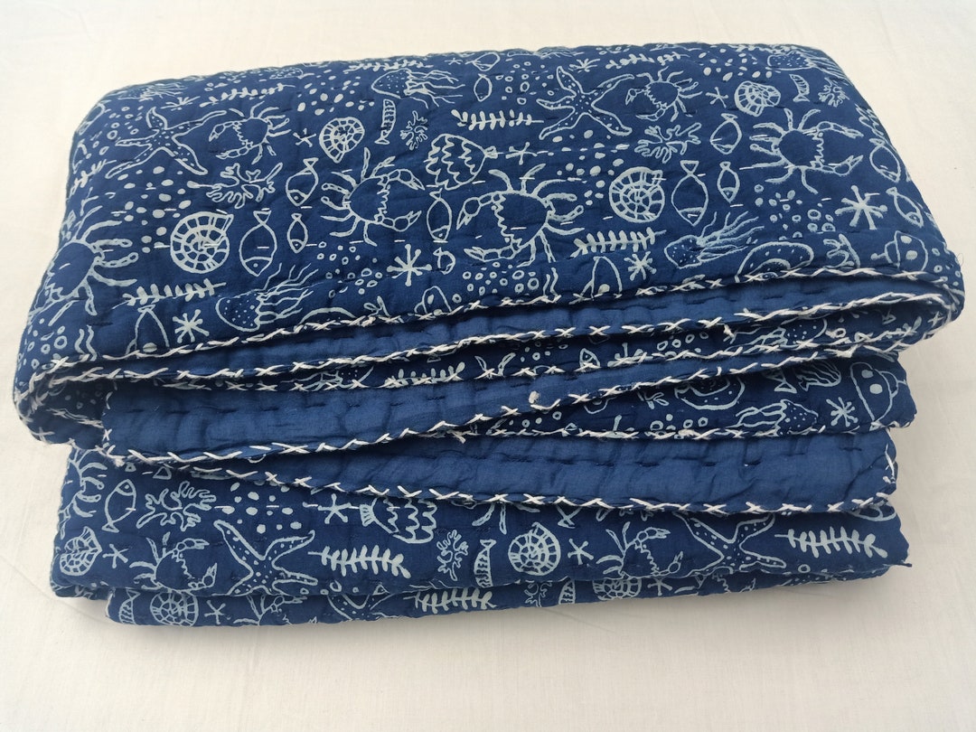 Natural Blue Indigo Cotton Quilt Modern Baby Quilt Handmade Crib Quilt ...