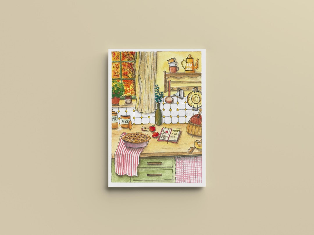 Autumn Kitchen Poster - Apple Pie - A4, A5, A6 - Home Decoration ...