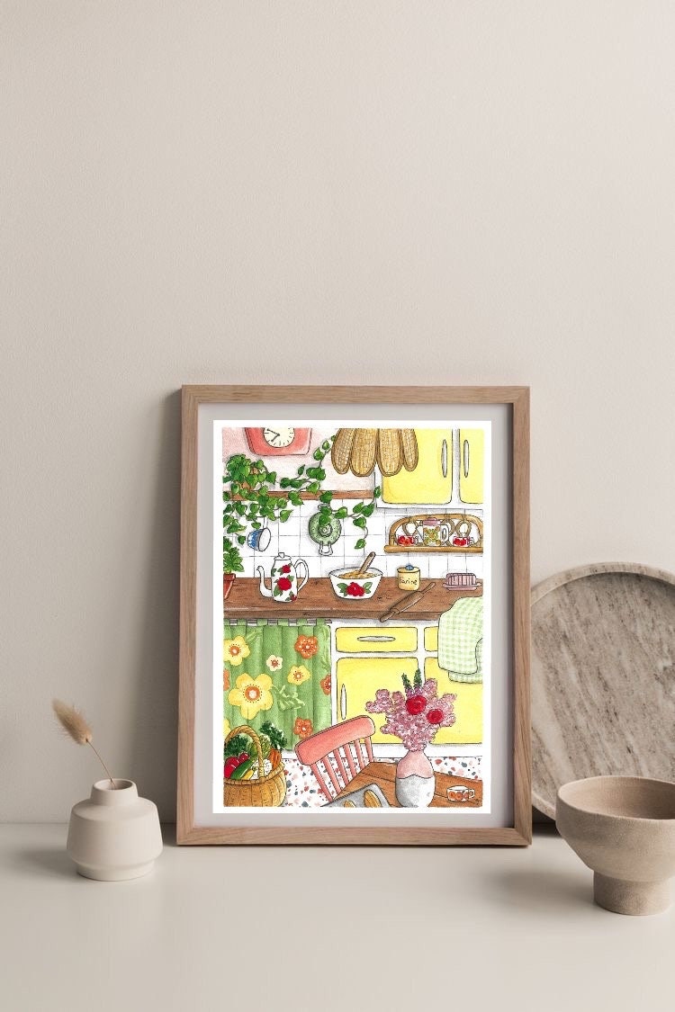 Vintage Summer Kitchen Poster A4, A5, A6 Home Decor Watercolor ...