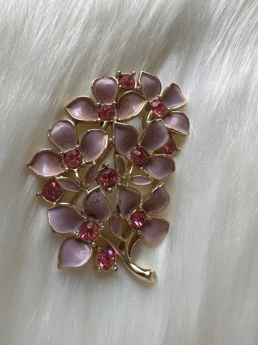 Vintage Sarah Covington Pink Flower and Rhinestone Brooch - Etsy