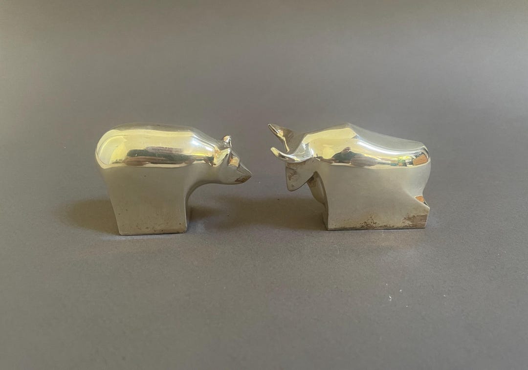 GUNNAR CYREN "bulls Vs. Bear" Silver-plated Duo. Vintage Desk Sculpture ...
