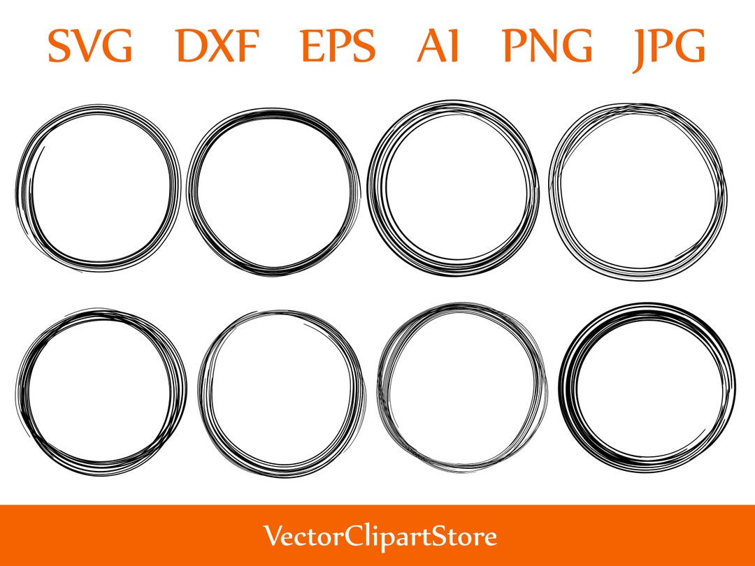 Vector Set of Round Sketched Frames. Circle Monogram Svg. Hand Drawn ...