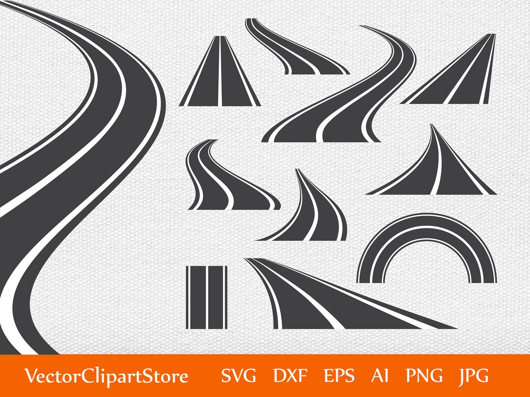 Road Clipart, Curved Asphalt Road Svg Bundle, Instant Digital Download ...
