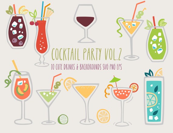 Cute Drinks Set Cocktail Party Vl2 Hand Drawn Beverage - Etsy
