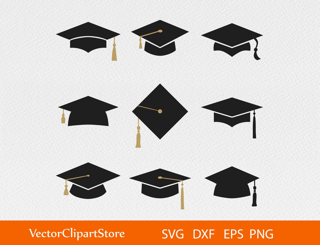 Digital Cliparts Set of Gradulation Caps Icons, Instant Download Svg ...