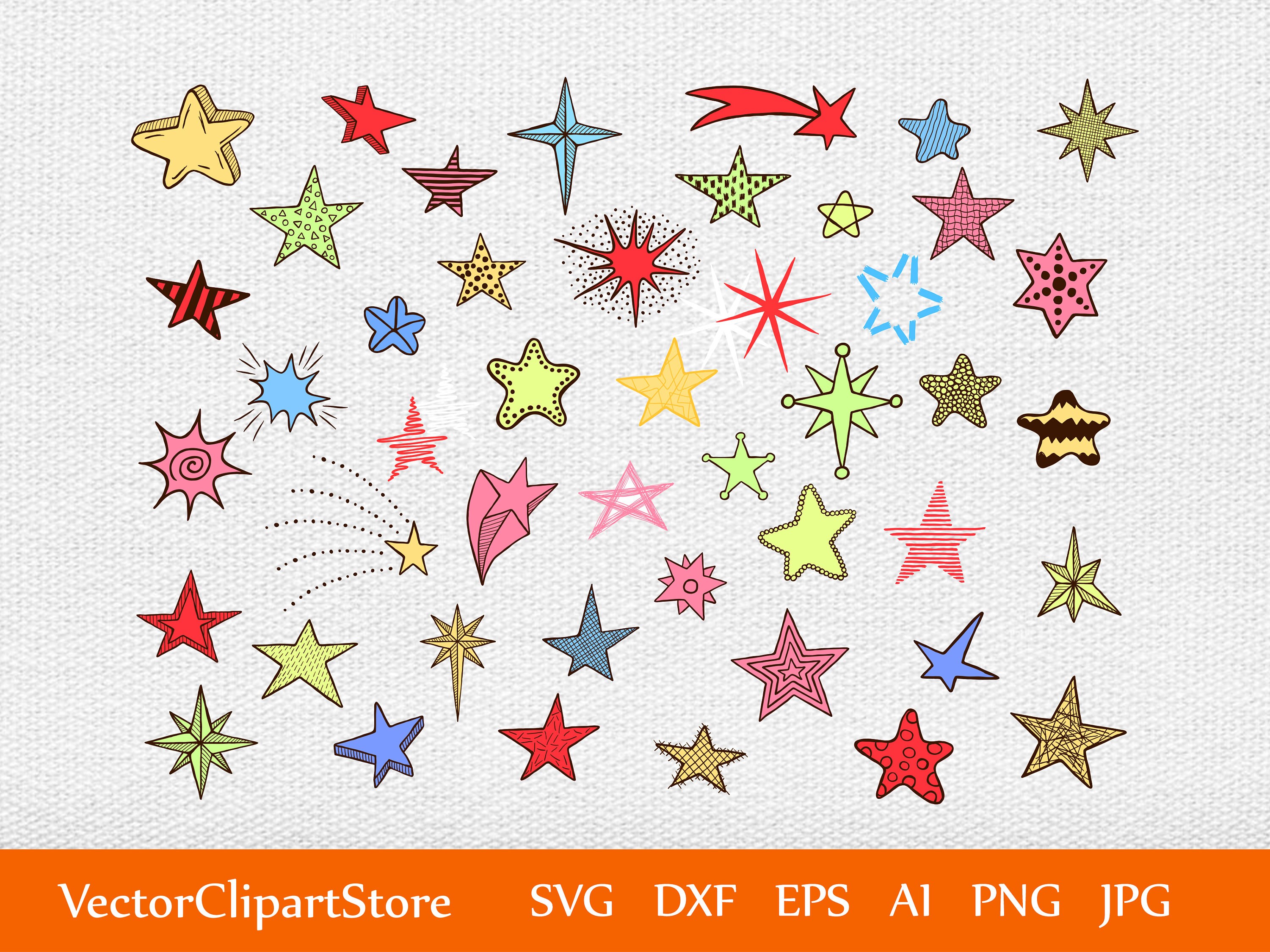 Clip Art PNG Doodle Stars Clipart,40 Cute Icons set,Hand Drawn stars ...