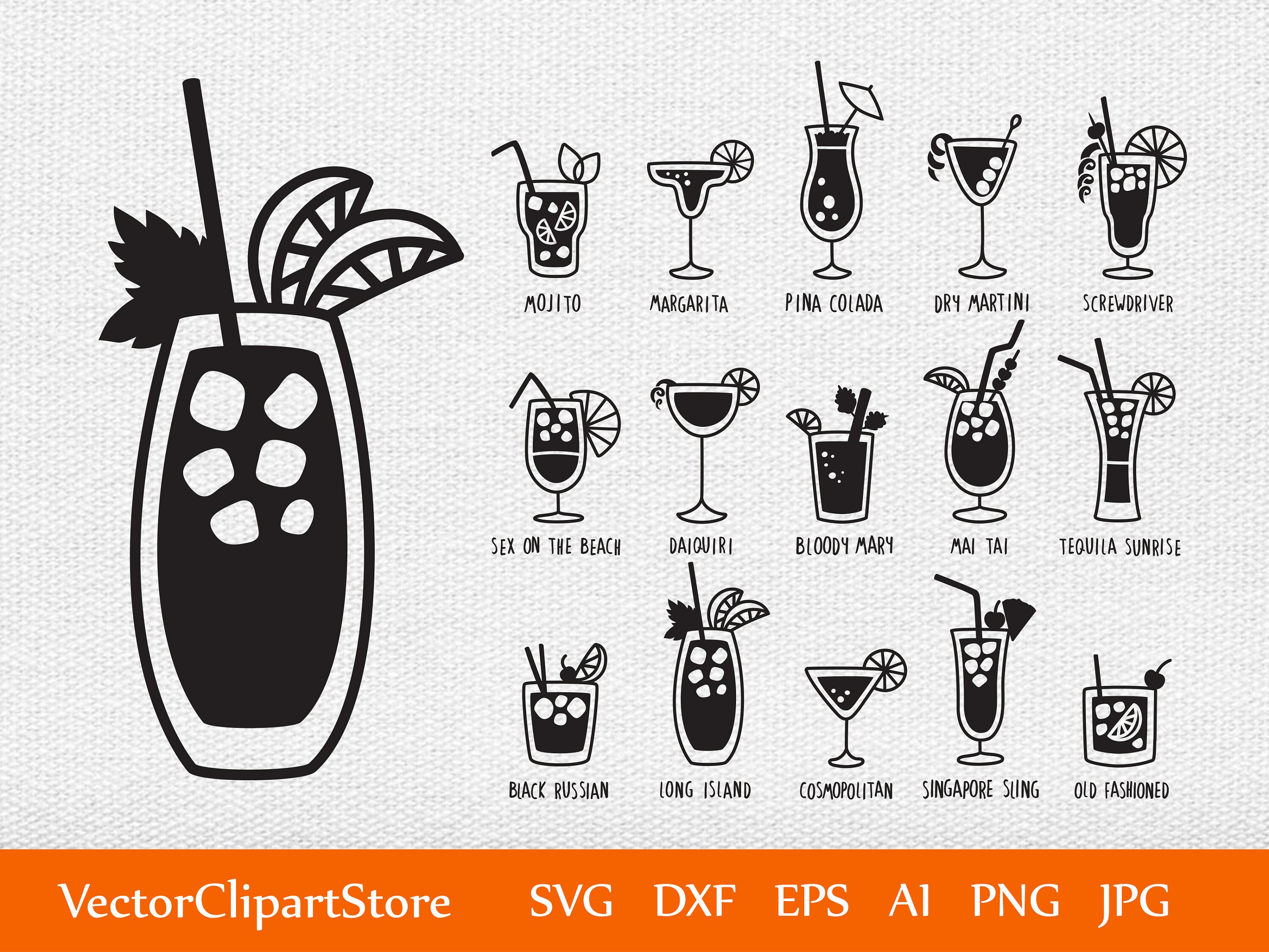 Coctails Digital EPS PNG Jpg SVG Mojito Martini Daiquiri - Etsy UK