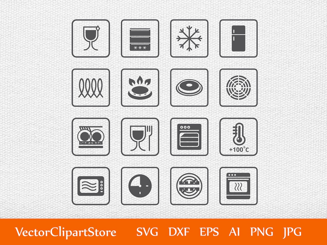 Care Label Kitchen Symbols Clipart. Care Symbol Icon Set. PNG SVG ...