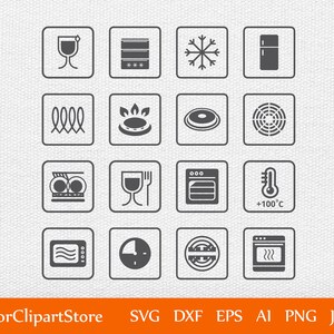 Care Label Kitchen Symbols Clipart. Care Symbol Icon Set. PNG SVG ...