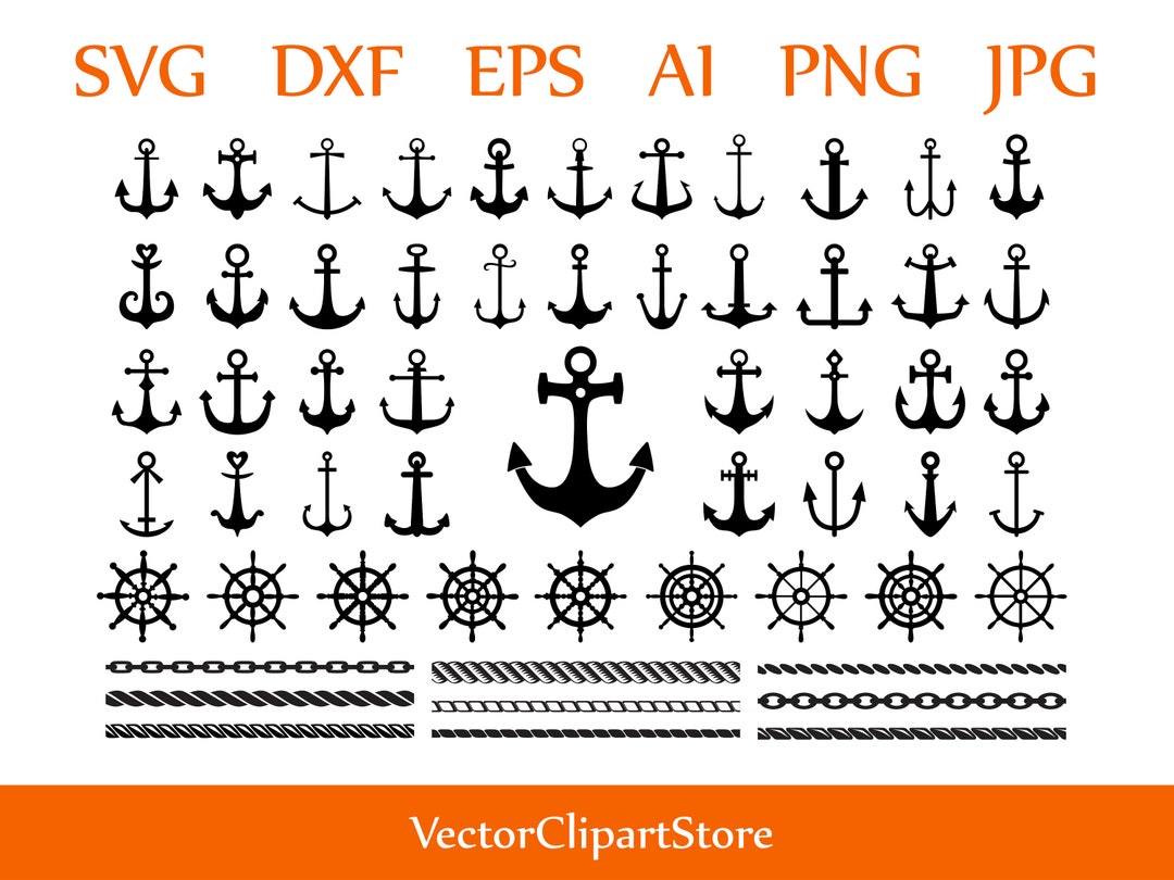 Anchor SVG Bundle. Vector Set of Black Anchor Cut Files for Silhouette ...