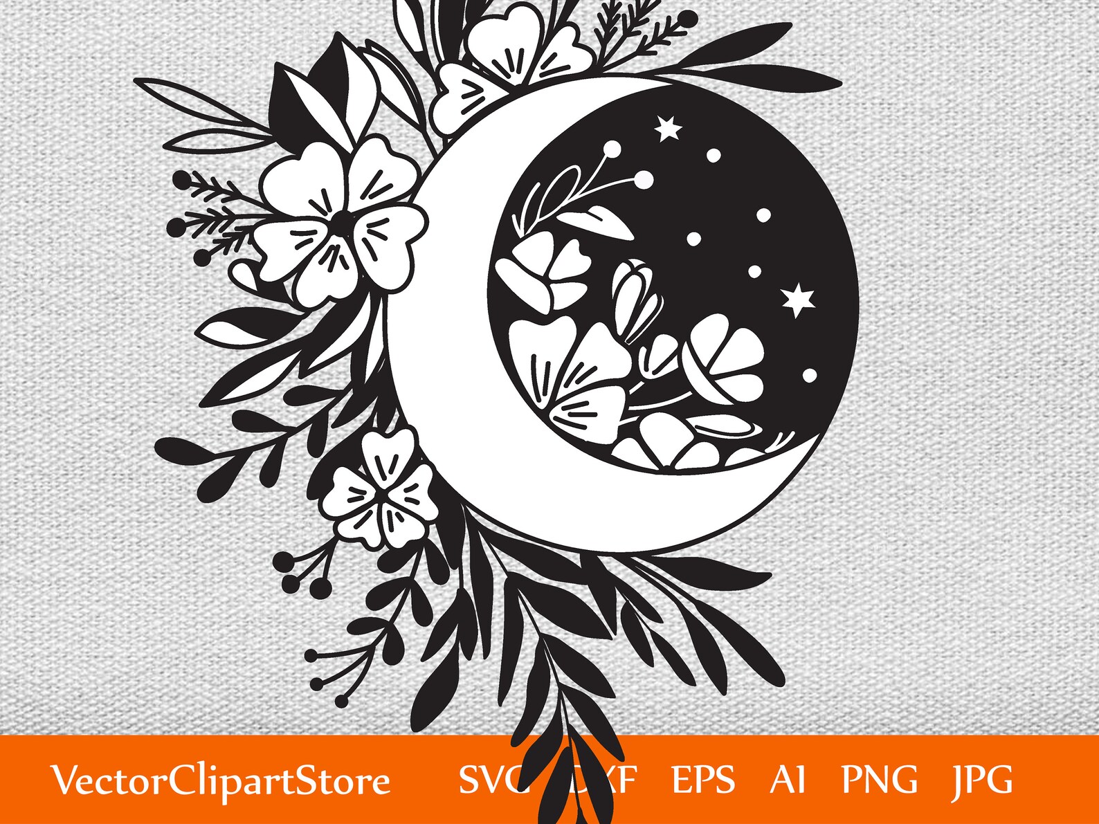 Moon and Flowers Compositin Vector Clipartfloral Moon SVG - Etsy