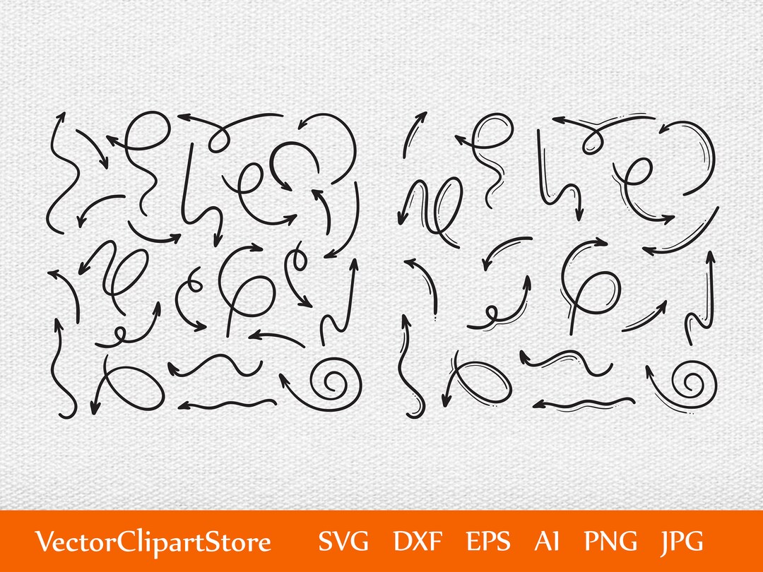Line Art Arrows Svg. Vector Line Arrows Set. Hand Drawn Line Art Vector ...