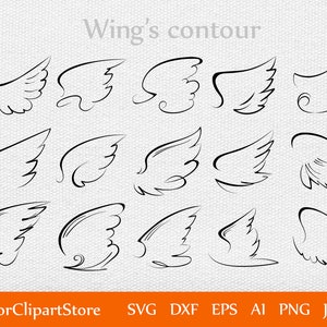 Angel Black Contour Wings Bundle Svg, Angel Wings Silhouette Svg, Angel ...