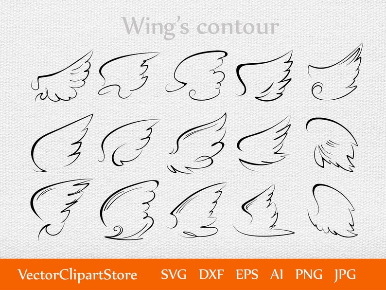 Angel Black Contour Wings Bundle Svg Angel Wings Silhouette - Etsy