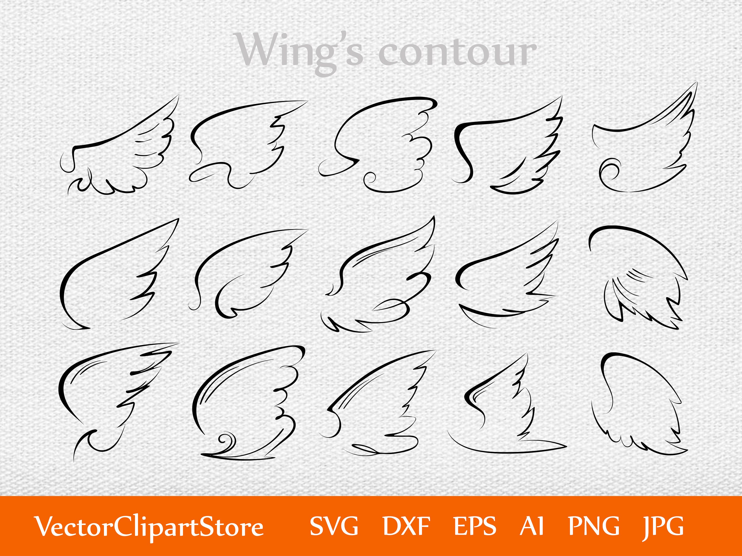 Angel Black Contour Wings Bundle Svg Angel Wings Silhouette - Etsy