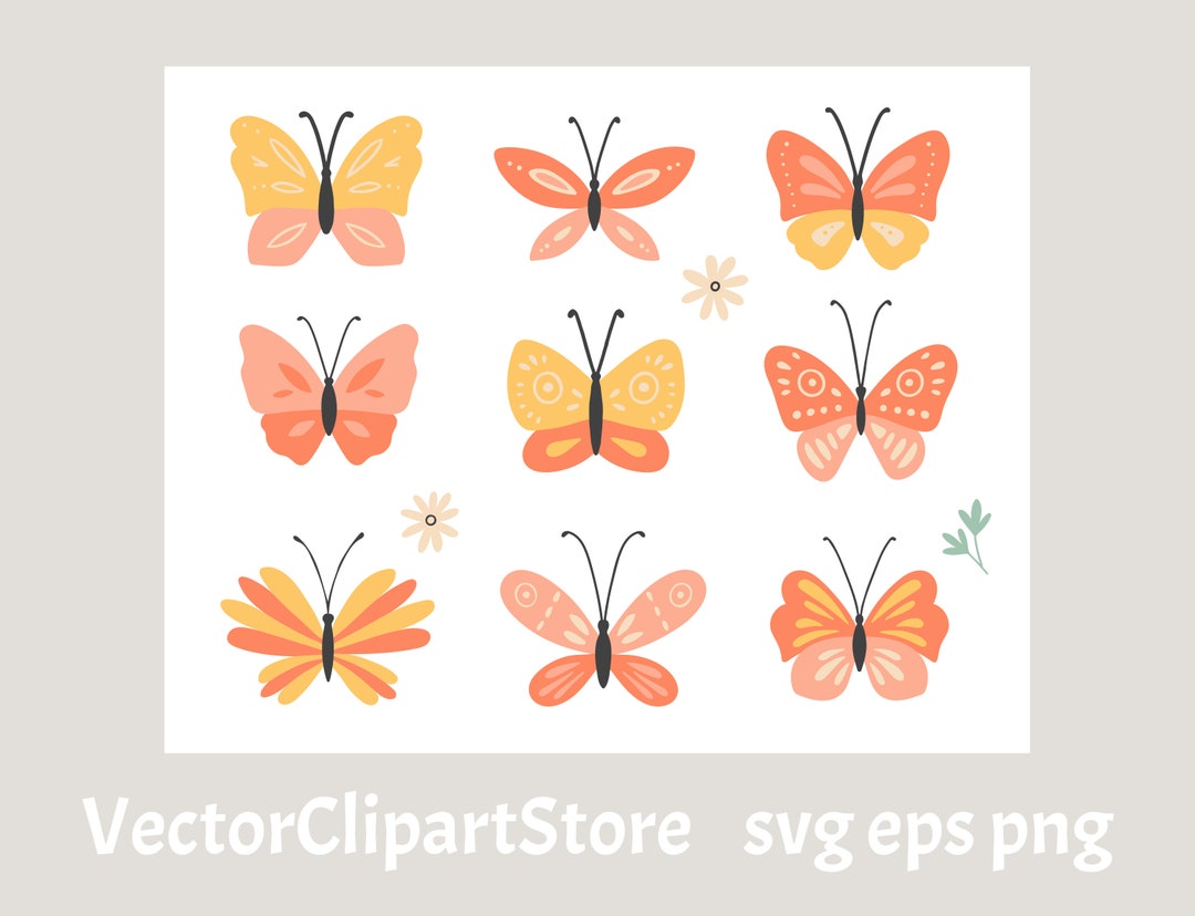 Butterflies Cliparts, Hand Drawn Digital Illustration,butterflies SVG ...