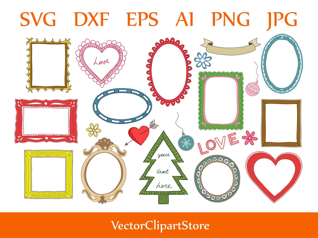 Set of Colorful Hand Drawn Doodle Frames and Decorative Elements ...