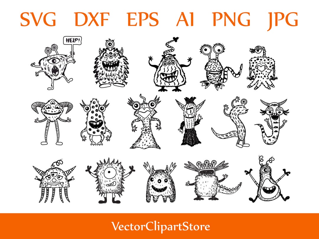 Vector Set of Cute Doodle Monsters. Digital Fun Children Cliparts ...