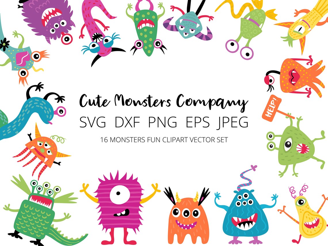 Vector Set of Cute Colored Monsters . Digital Fun Children | Etsy