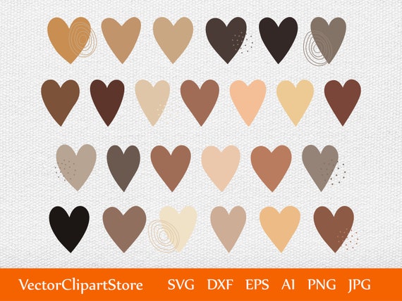 Skin-tone Brown Hearts Clipart SVG Vector Black Brown and | Etsy Ireland