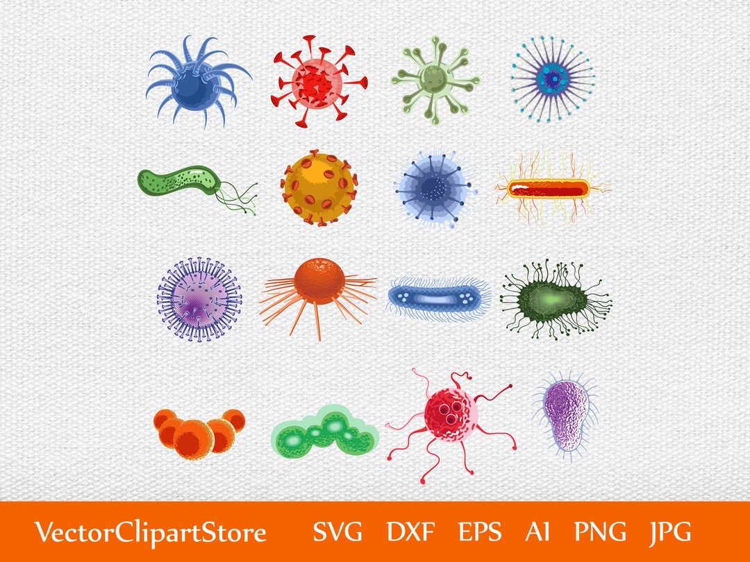 Viruses and Bacteria Vector Clipart Set. Microscopic Cell, Bacterium ...