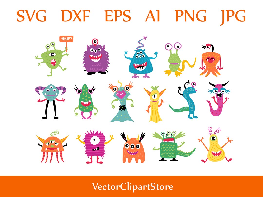 Vector Set of Cute Colored Monsters . Digital Fun Children Cliparts ...