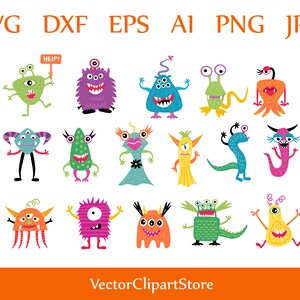 Vector Set of Cute Colored Monsters . Digital Fun Children Cliparts ...
