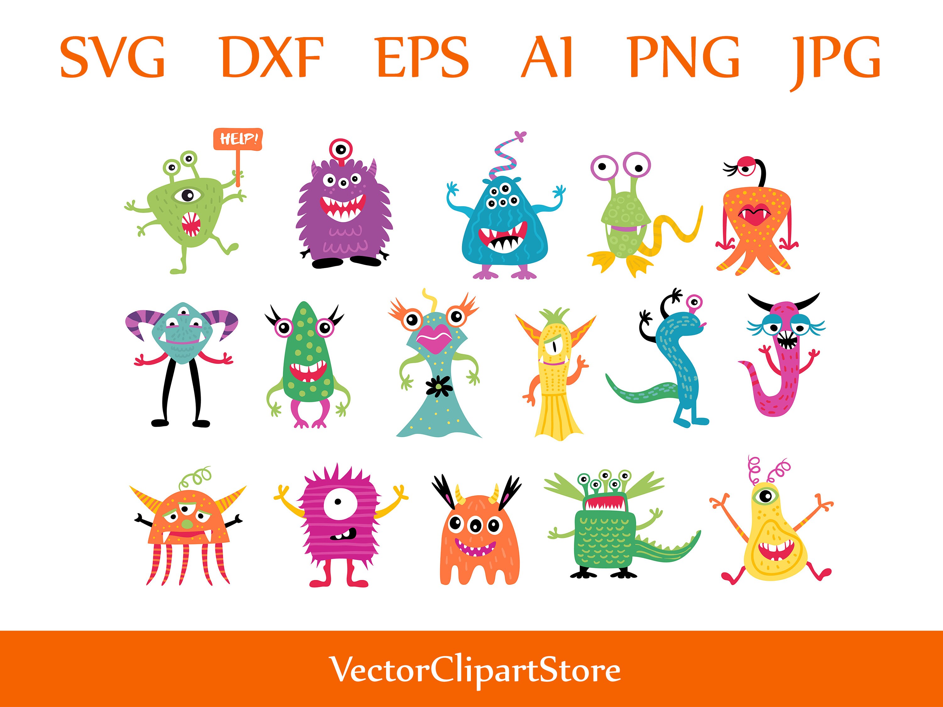 Vector Set of Cute Colored Monsters . Digital Fun Children | Etsy