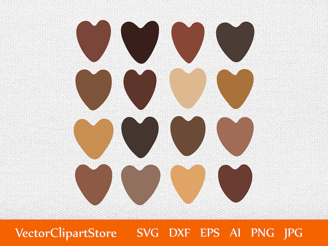 Skin-tone Brown Hearts Clipart SVG, Vector Black, Brown and Beige ...
