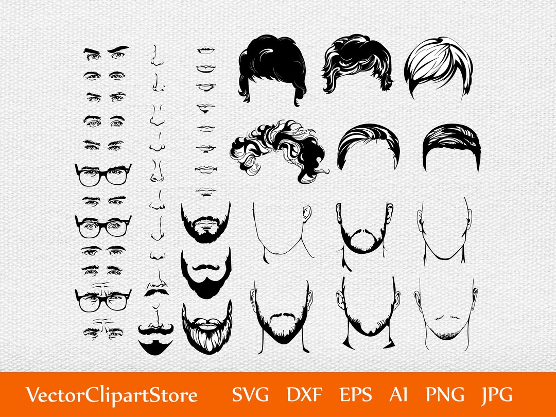 Men Face Constructer SVG Bundle. Hair Lips Nose Eyes Eyebrows Beard ...
