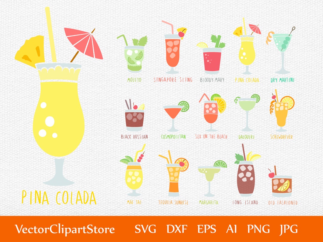 Digital EPS PNG Jpg SVG Cocktails, Mojito, Martini, Daiquiri, Margarita ...