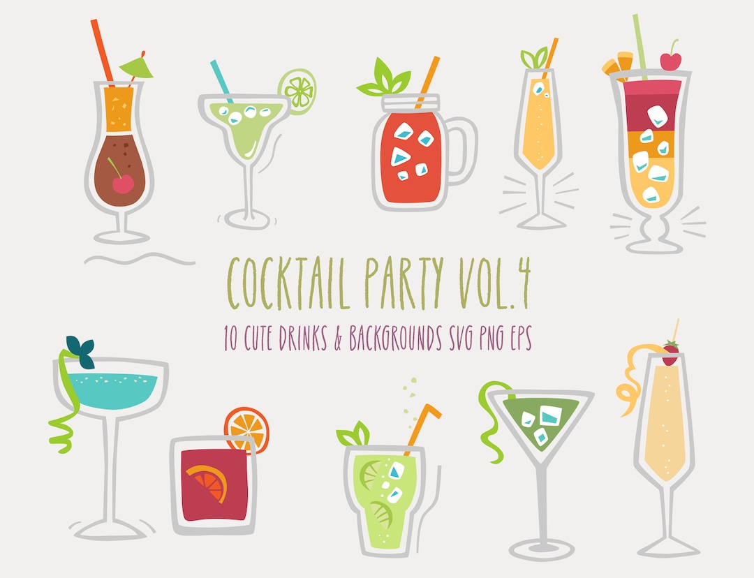 Cute Drinks Set, Cocktail Party Vl3, Hand Drawn Beverage, Vector Design ...