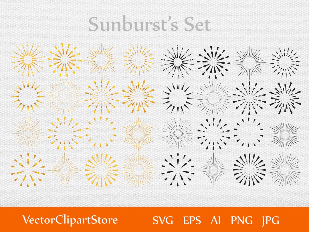 Clipart - Vintage Sunbursts - Instant Download - 16 Transparent PNG ...