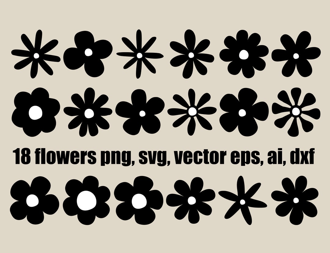 Cute Flower Svg Bundle, Daisy Icon Set, Flat Flowers Clipart Vector ...