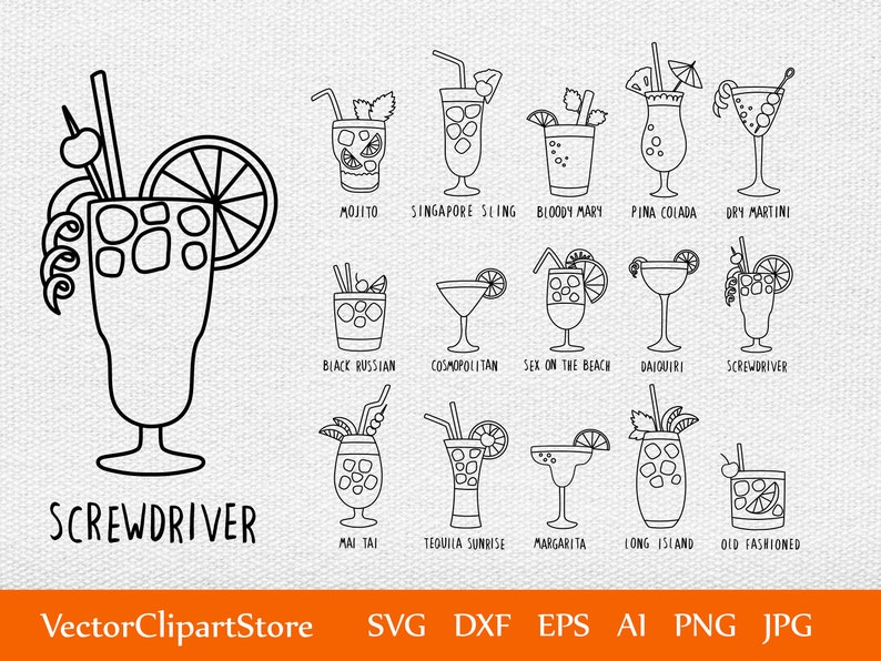 Digital EPS PNG Jpg SVG Cocktails mojito martini daiquiri | Etsy