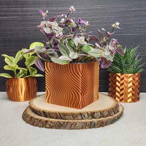 Wavy Square Planter With Optional Drip Tray in Shiny Copper Color - Etsy