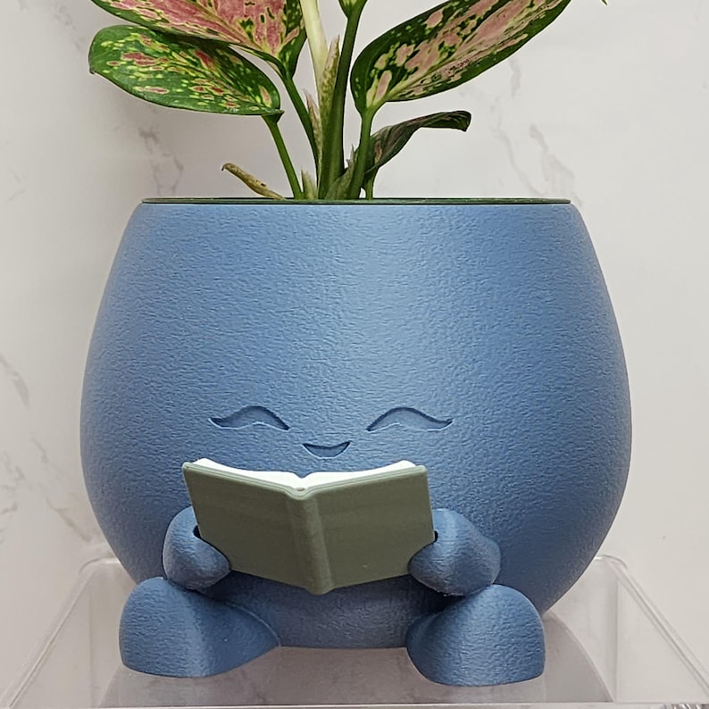 Reading Planter "cute Face" | Whimsical Book-loving Planter With ...
