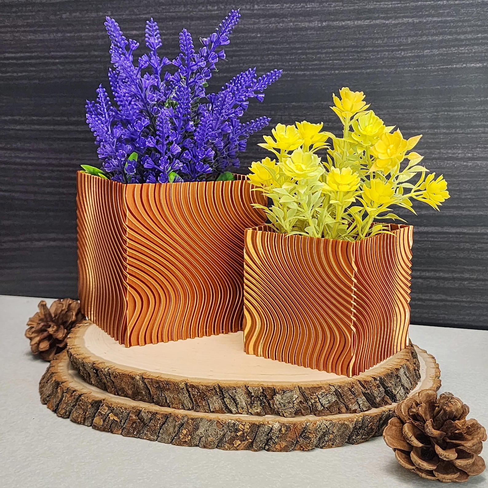 Wavy Square Planter With Optional Drip Tray in Shiny Copper Color - Etsy
