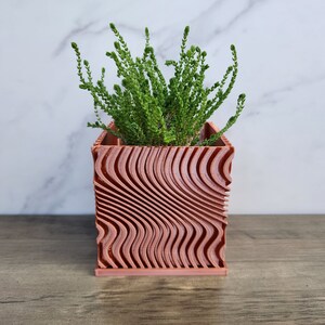 The Wavy Square Planter Pot With Optional Drip Tray in Shiny Copper ...