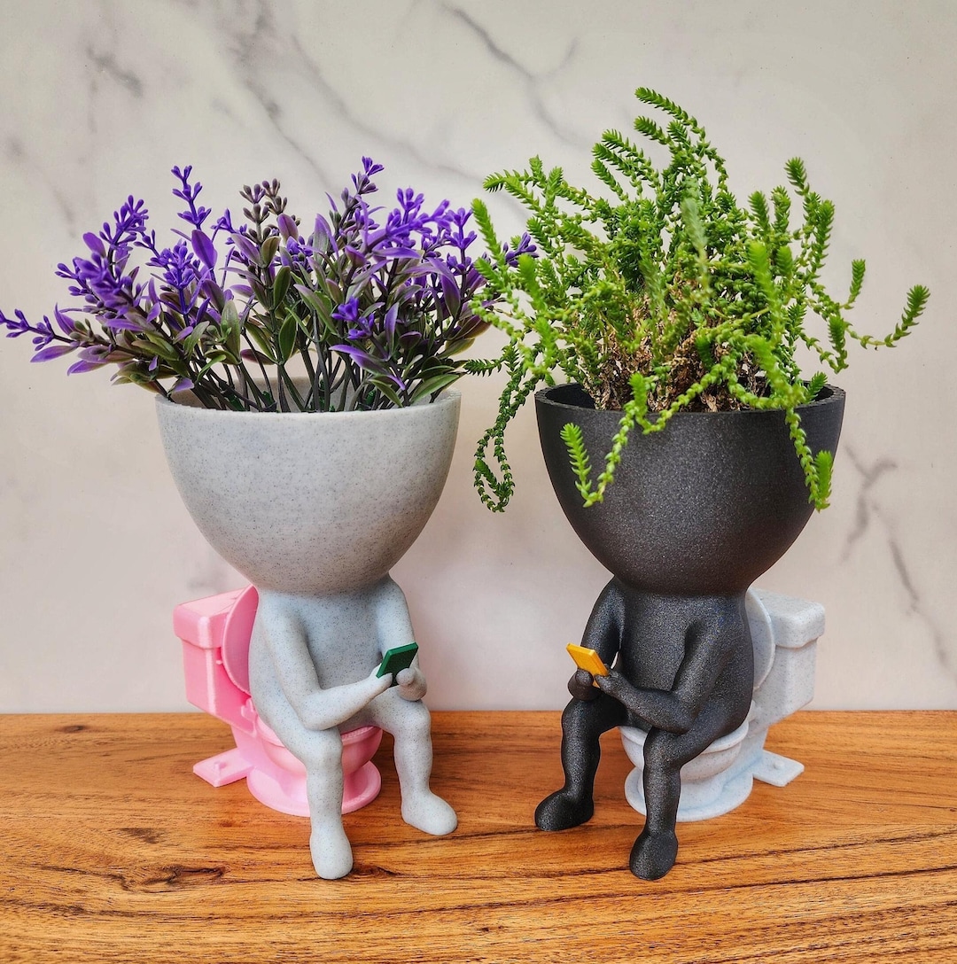 Potty Phone Planter With Optional Toilet Drip Tray | Shelf Pose ...